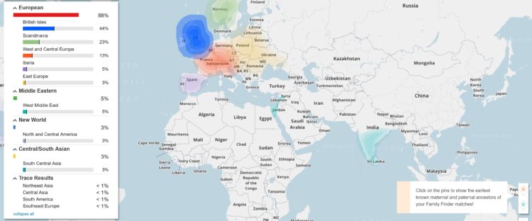 Example DNA Results from 23andMe, Ancestry, MyHeritage and FTDNA